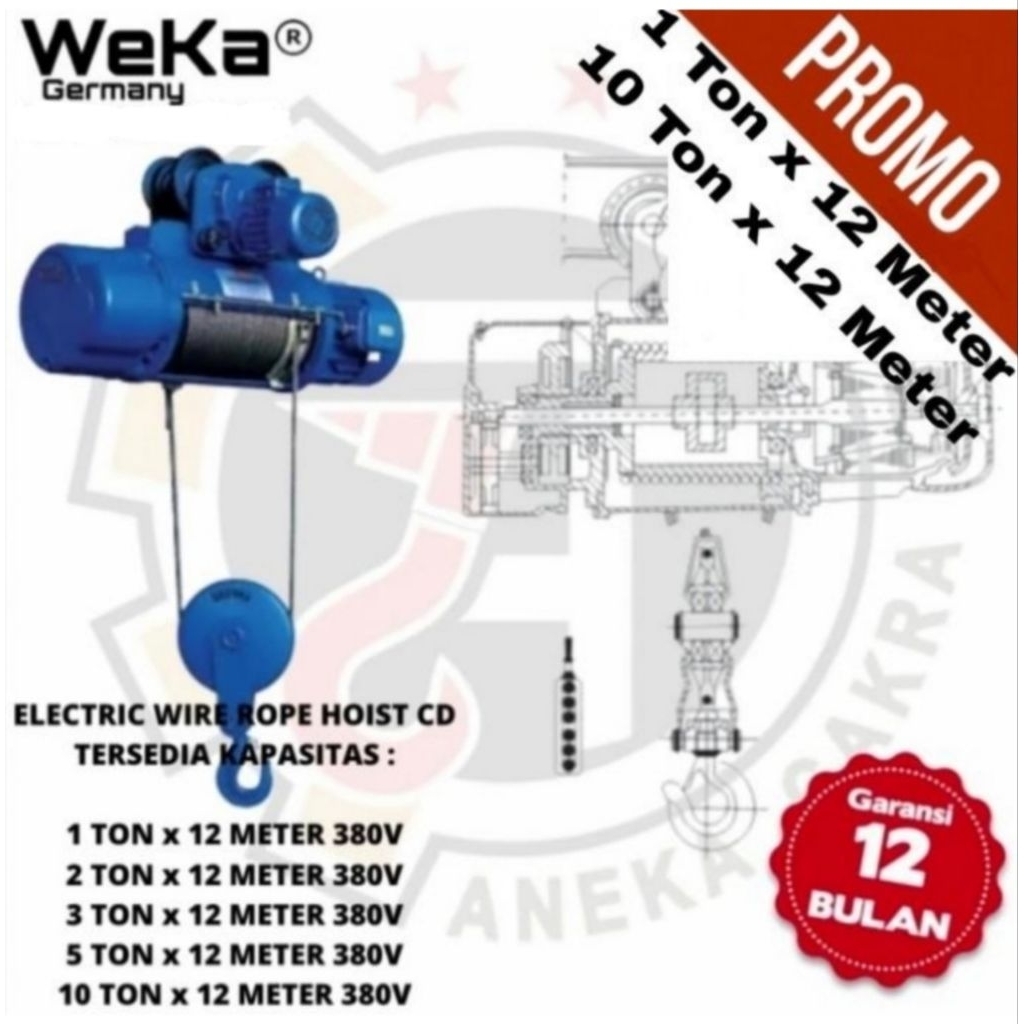 Jual Electric Wire Rope 10 Ton x 12 Meter 380V Weka Germany Quality ...