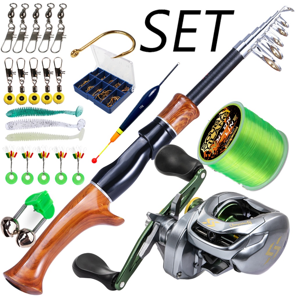 Jual Sougayilang Fishing Rod and Reel Set Wood Handle 1.6m Telescopic ...