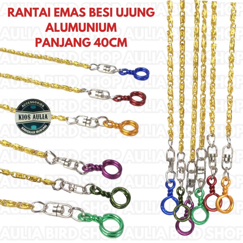 Jual RANTAI TALI BESI EMAS UJUNG ALUMUNIUM WARNA UNTUK KAKI BURUNG ...