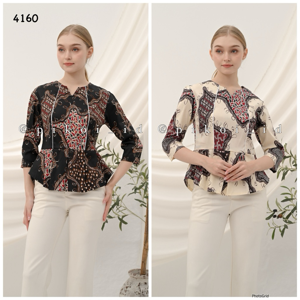 Jual Atasan batik wanita peplum lengan panjang / baju batik wanita ...