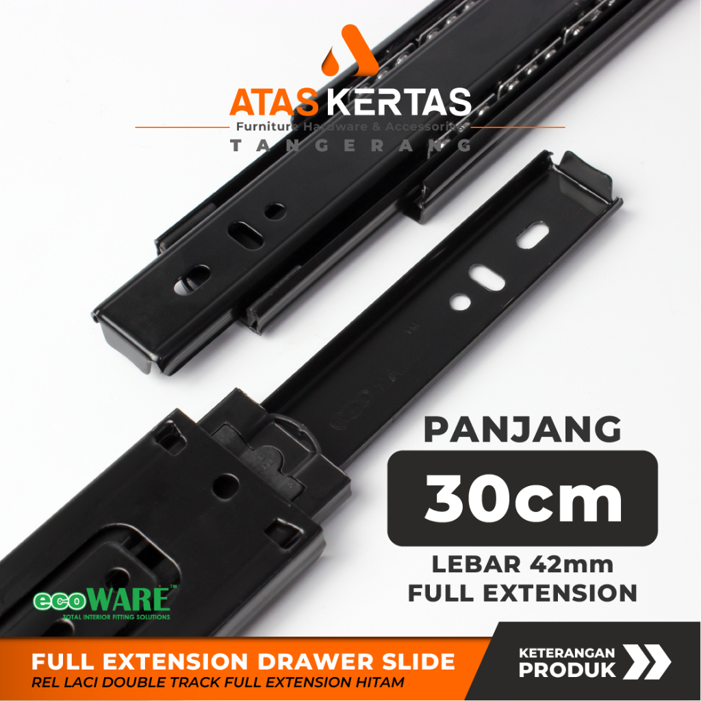 Jual 1set isi 2 rel laci double track 30cm full extension hitam - ball ...