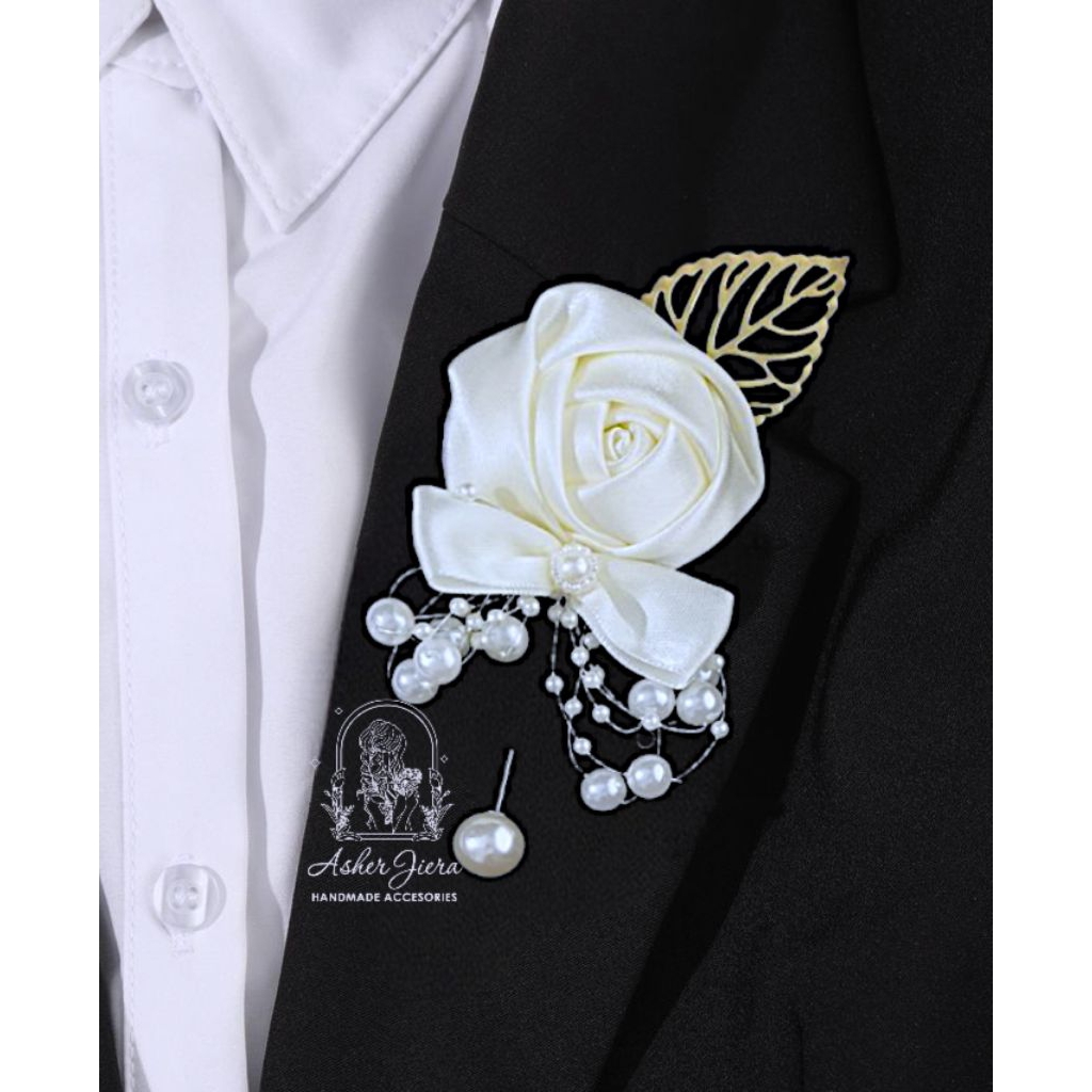 Jual Corsage bunga jas pria , Pita pin jas , pita putih tulang | Shopee ...