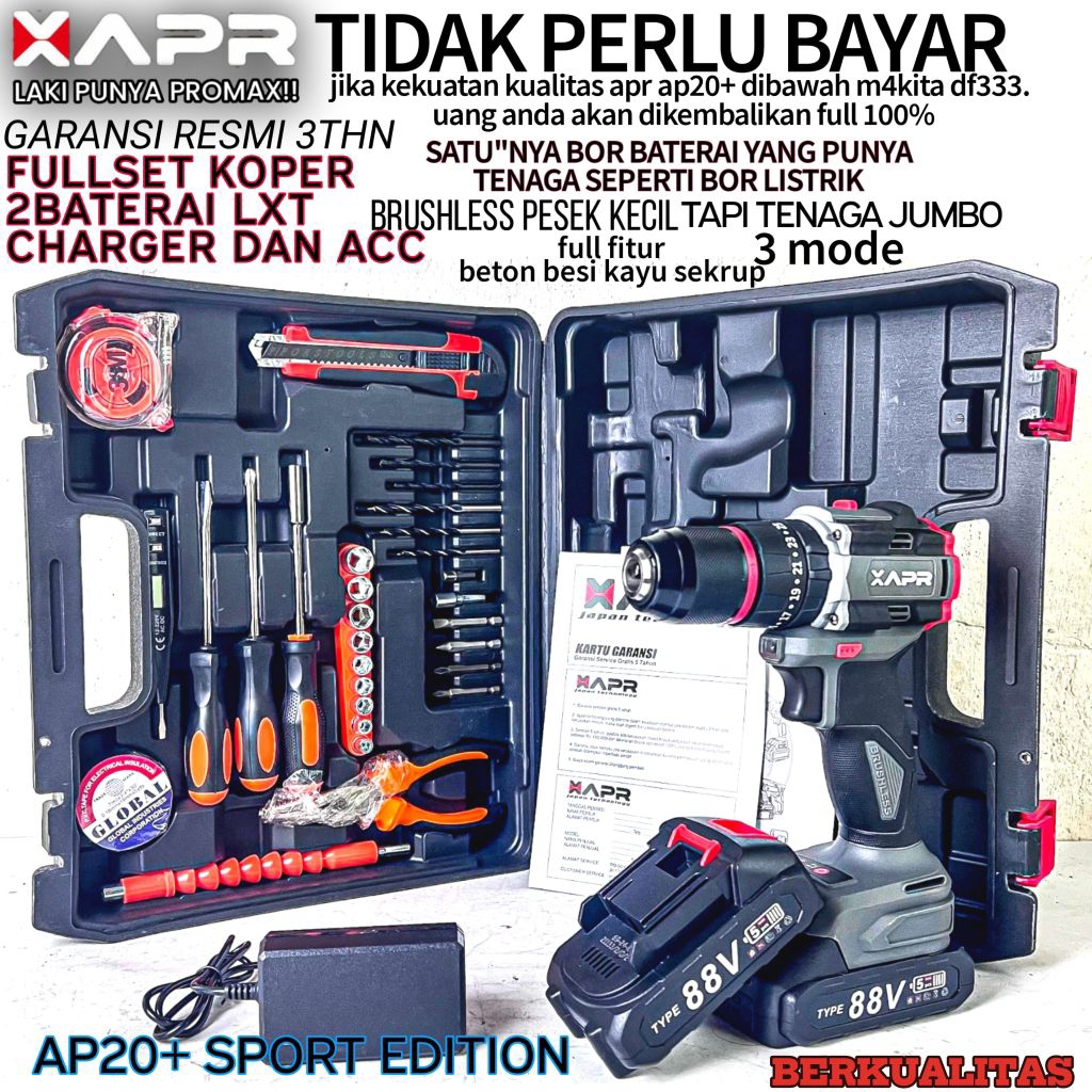 Jual APR raja bor cordless type AP20+ 88v 13mm gen 4 brushless mesin ...