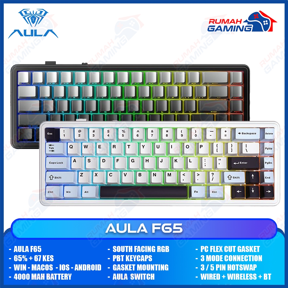 Jual AULA F65 - 65% Compact - 3 Mode - Gaske Mount - RGB - PBT Keycap ...