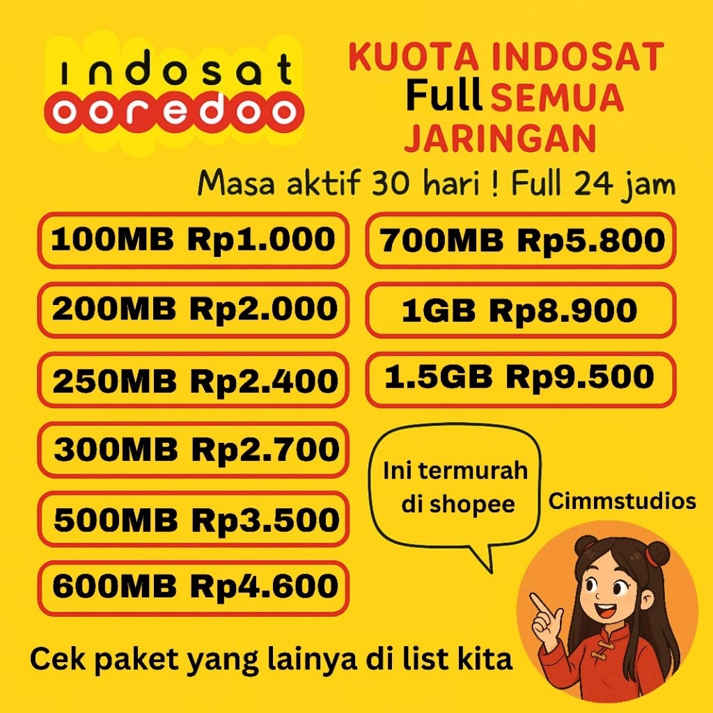 Jual Paket Data IM3 Kuota Indosat Mini 100MB 200MB 300MB400MB 500MB ...