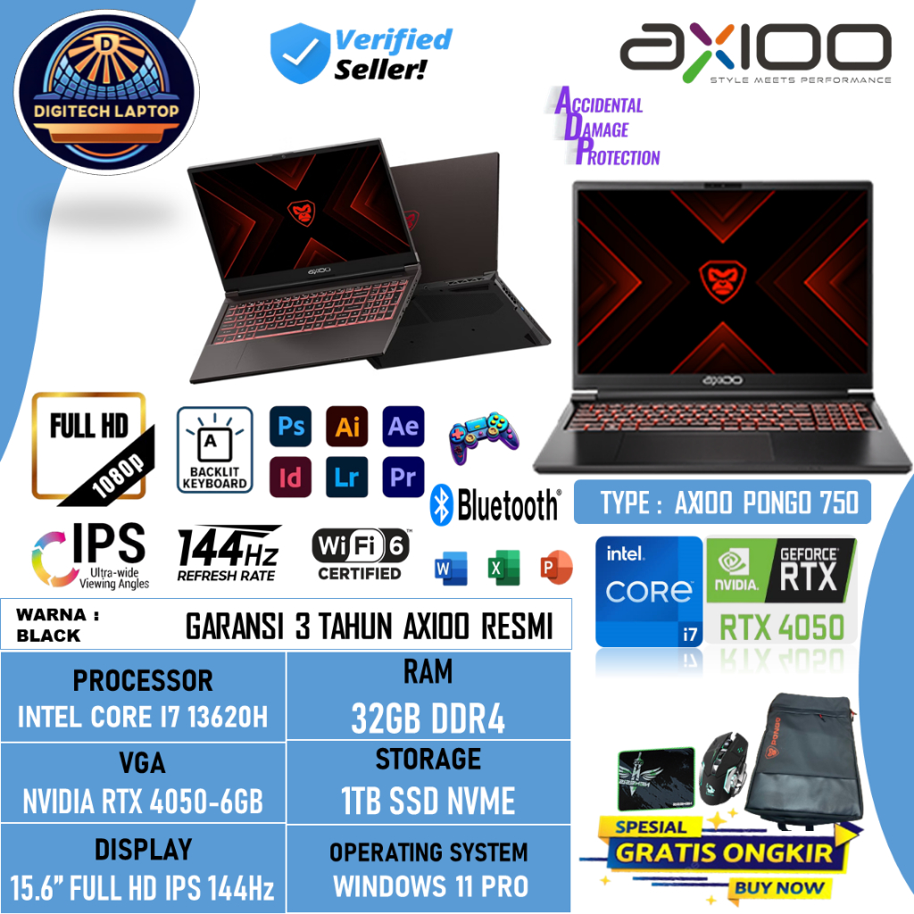 Jual Laptop Gaming AXIOO PONGO 750 Intel Core i7 13620H RAM 32GB 1TB ...