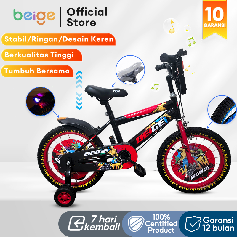 Jual BEIGE Sepeda Anak 2-12Tahun Rangka Baja Karbon Roda Pelatih Lampu ...