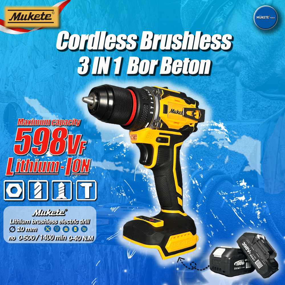 Jual Mukete Brushless 598V Bor Baterai bor cordless mesin bor baterai ...