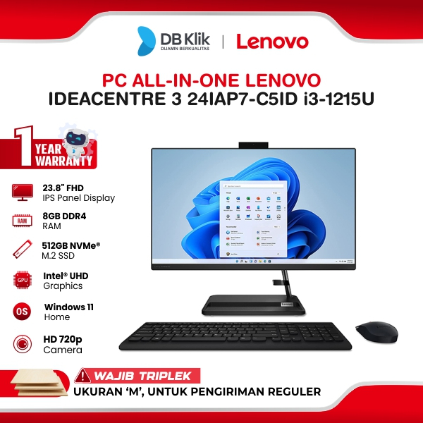 Jual Lenovo PC AIO IC3 24IAP7-C5ID i3-1215U 8GB/512GB Windows 11 Home No OHS 23.8" FHD IPS ...