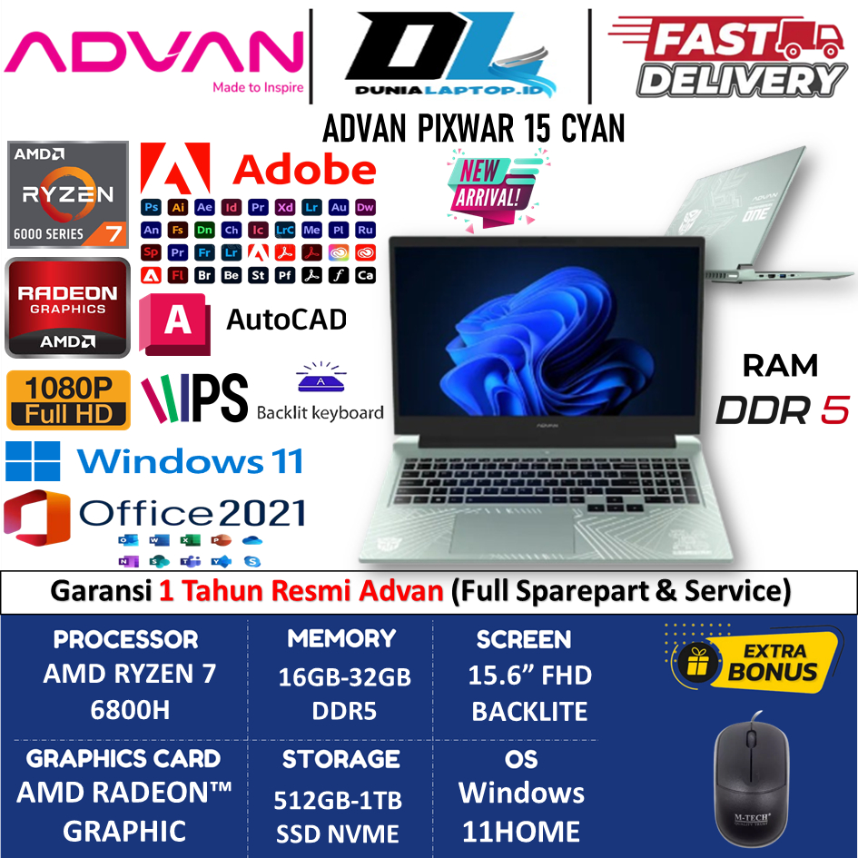 Jual Laptop Gaming Advan Pixwar 15 Ryzen 7 6800H 16GB DDR5 512GB FHD ...