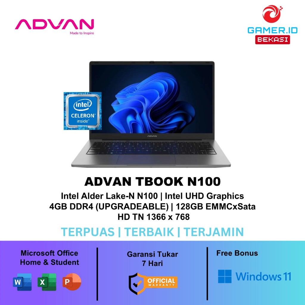 Jual Advan TBook Intel N100 4GB eMMC 128GB 14″ W11 GARANSI RESMI ...