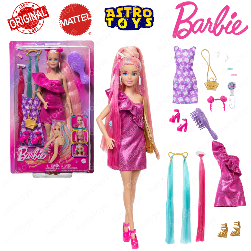 Jual Mainan Anak Boneka Barbie Rambut Panjang dengan Dress Pink ...
