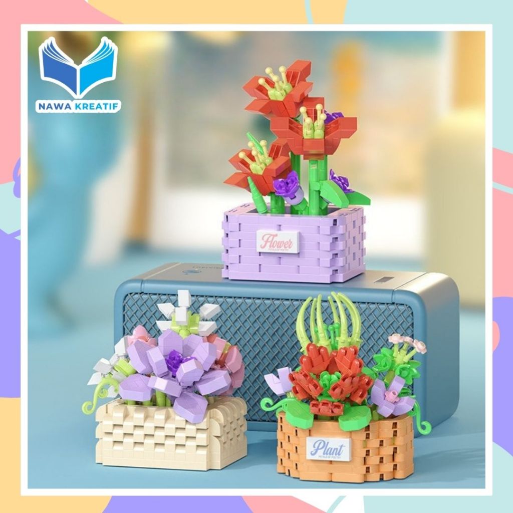 Jual NAWA Brick Flowers Mainan Balok Susun Model Bunga Kartun Mainan ...