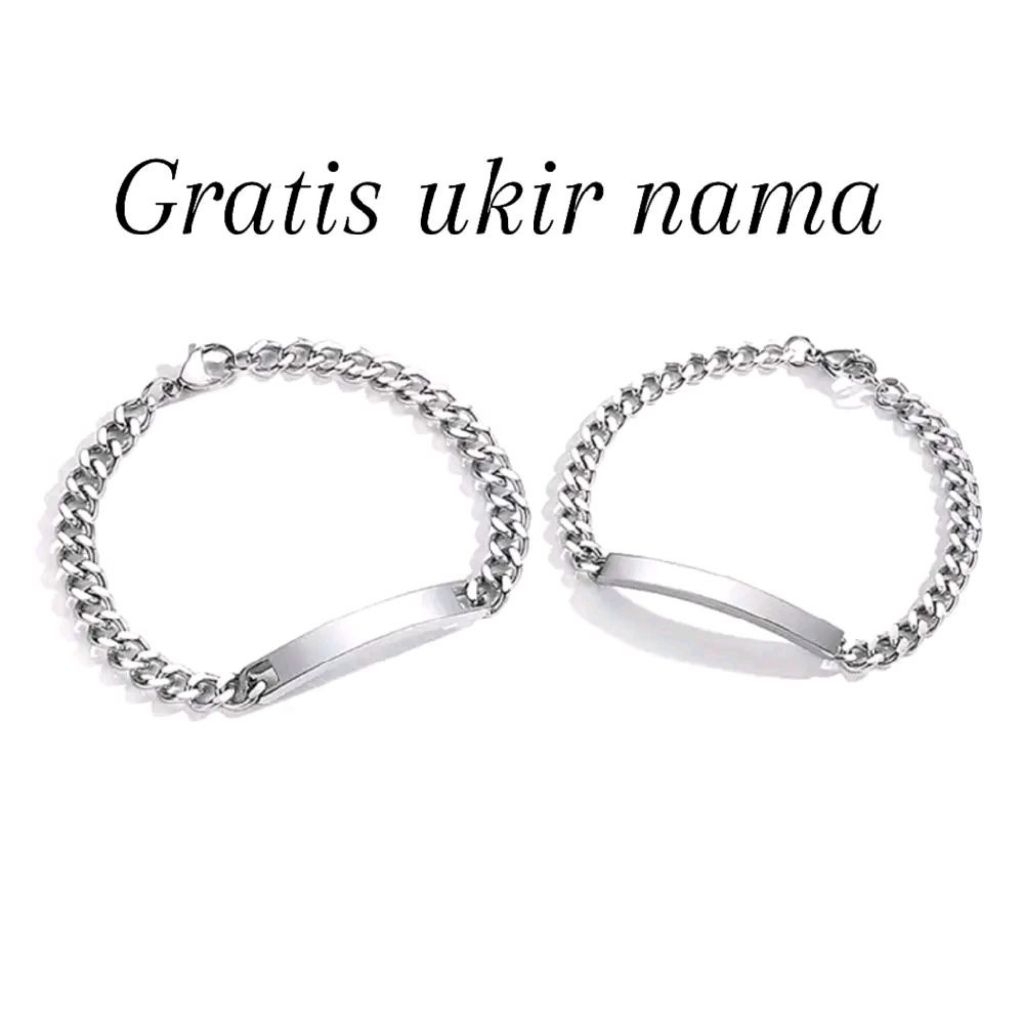 Jual GELANG COUPLE RANTAI TITANIUM SILVER UKIR NAMA /GELANG PASANGAN ...