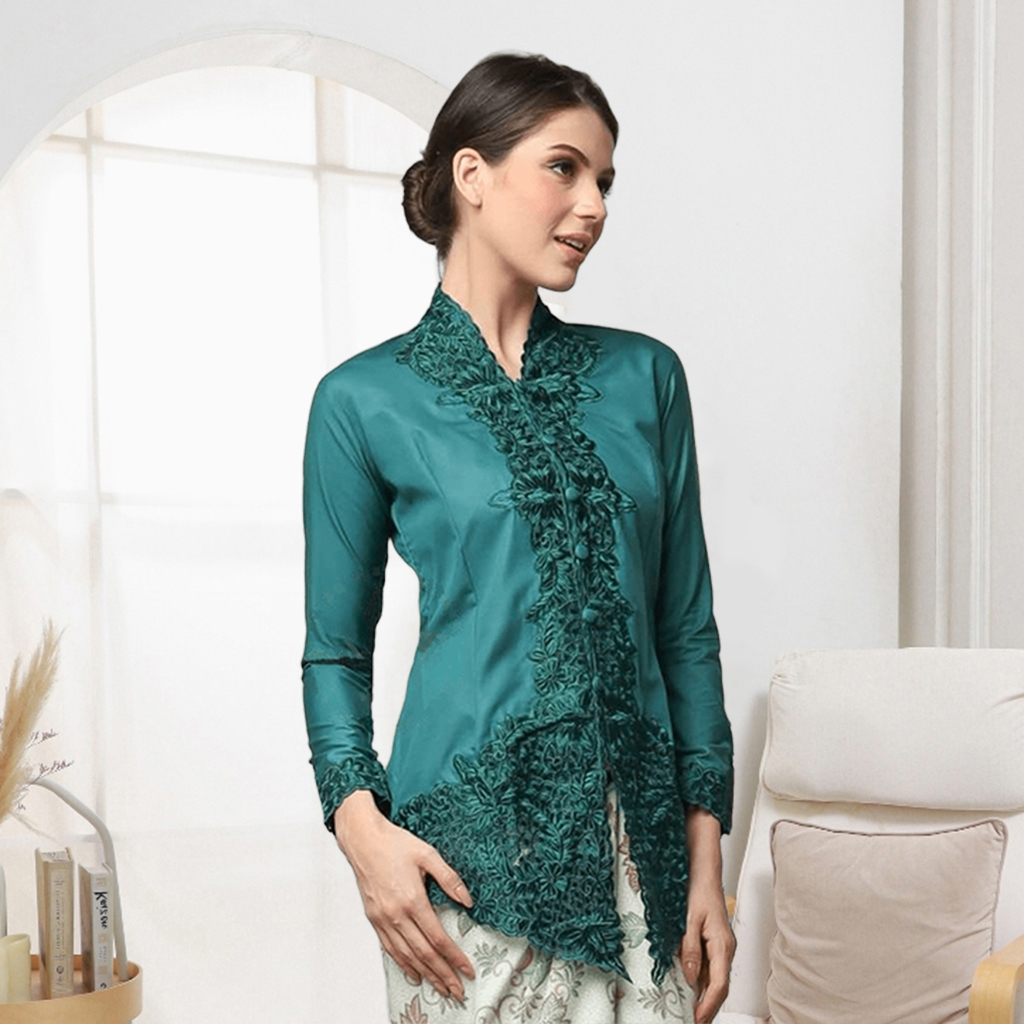 Jual Amyma Kebaya Warna Emerald Green Modern Encim Premium | Shopee ...
