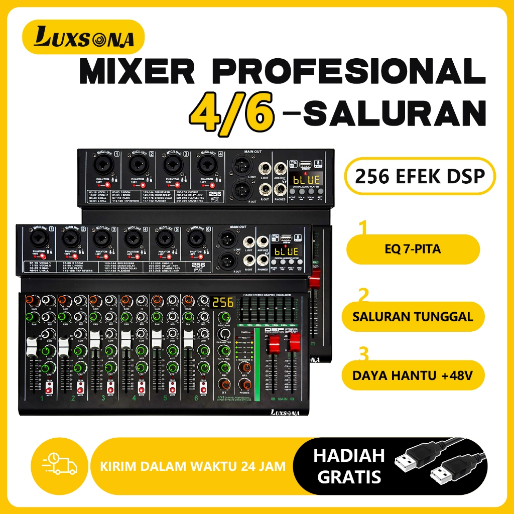 Jual 【COD】4/6 channel mixer audio/profesional misker built-in EQ efek ...