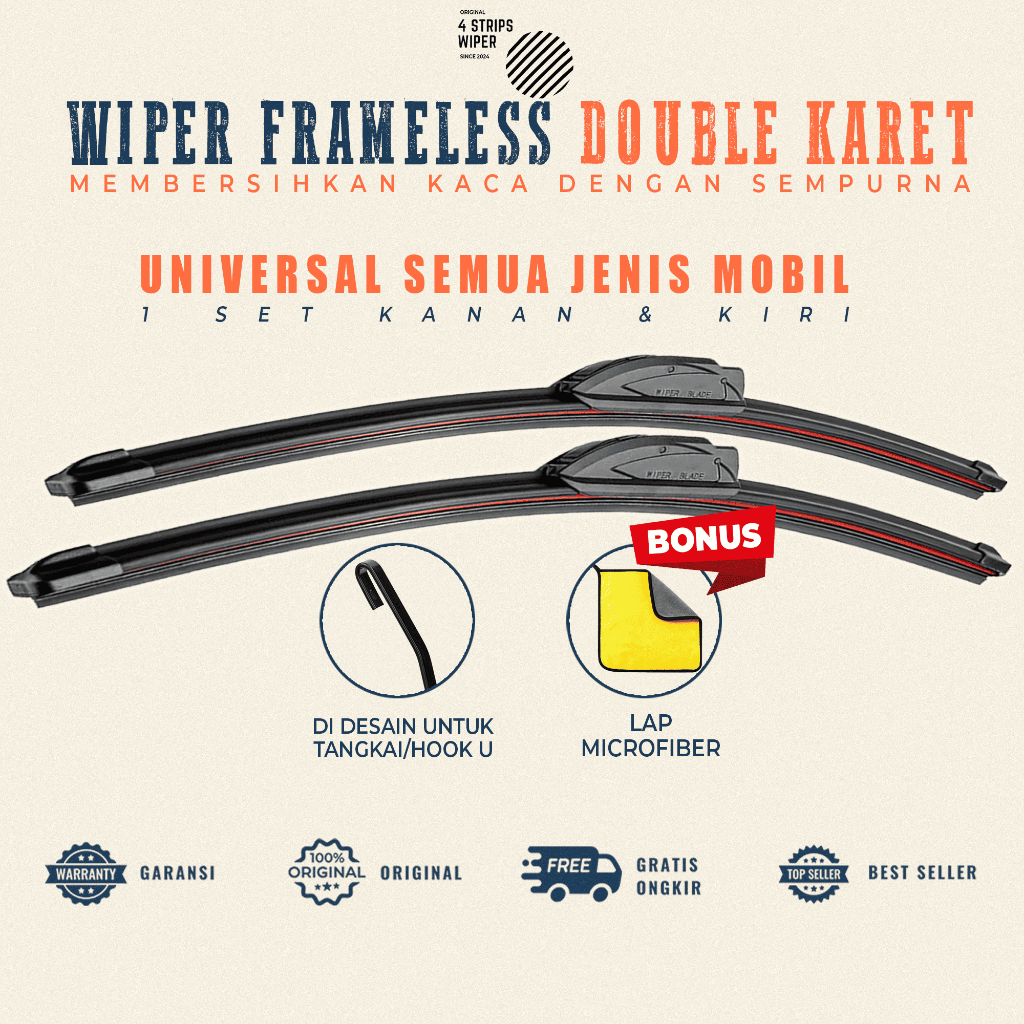 Jual Wiper Mobil UNIVERSAL FRAMELESS Tanpa Tulangan Besi Untuk ...
