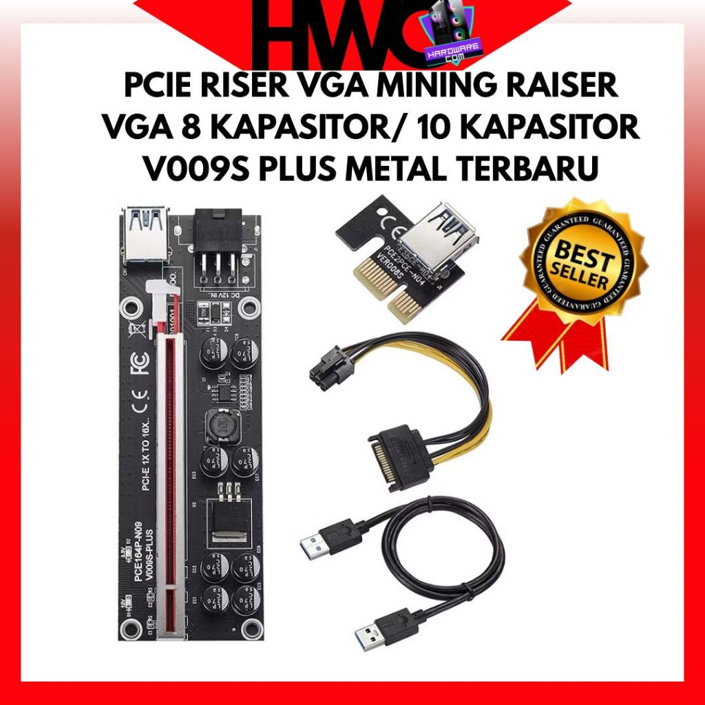 Jual Pcie riser vga mining raiser vga 8 KAPASITOR/ 10 KAPASITOR v009s ...