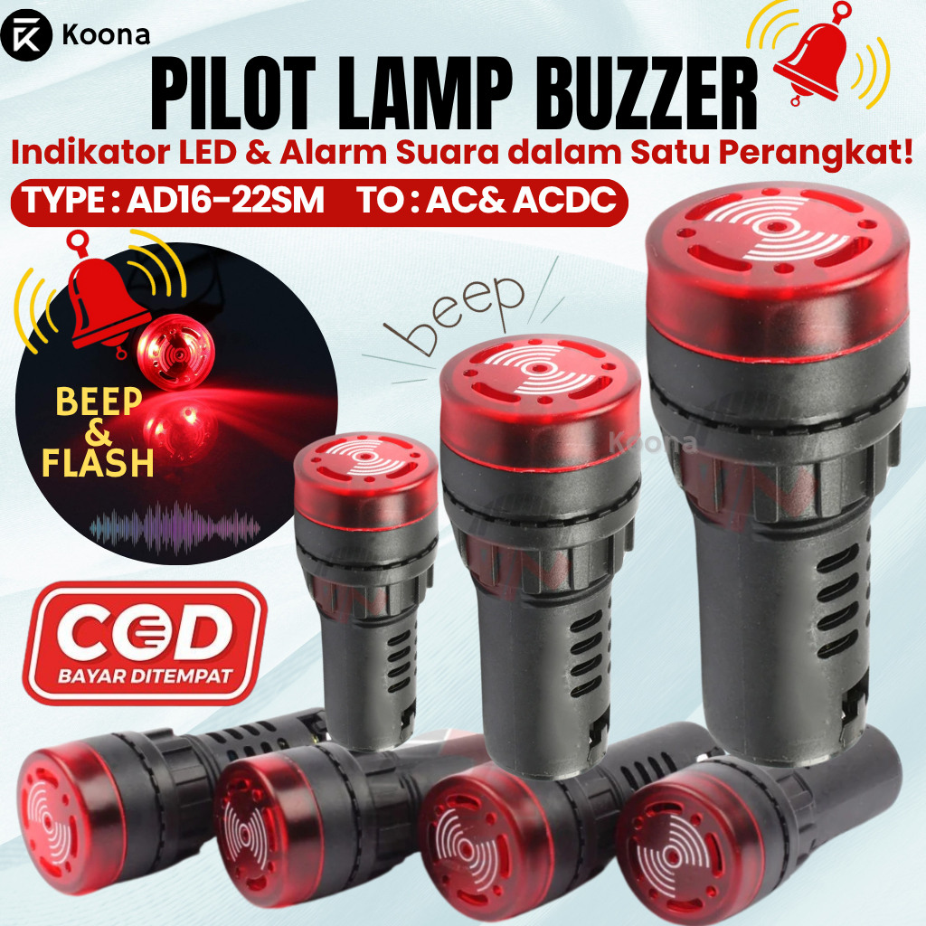 Jual Pilot Lamp Buzzer LED Flash and Beep AD 16-22SM AC/ACDC 220V pilot Lem bip bip Beeper Alarm ...