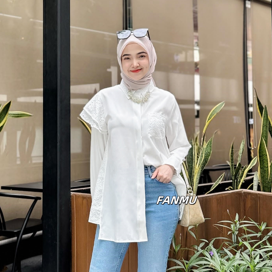 Jual FANMU Blouse Putih Embroidery Wanita/Baju Kemeja Putih Kerja Wanita Terbaru | Shopee Indonesia