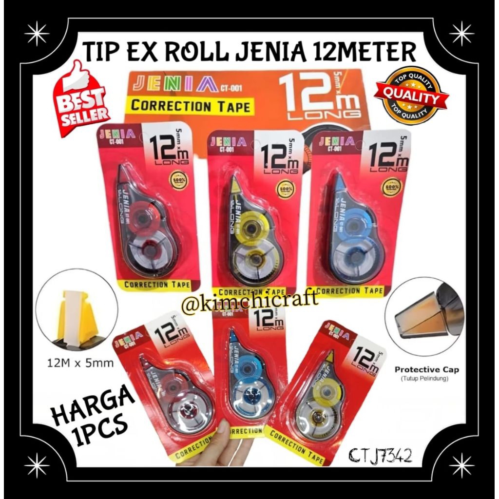 Jual (1PCS) TIPE X ROLL JENIA CT-001 12 METER / TIP EX KERTAS JENIA ...