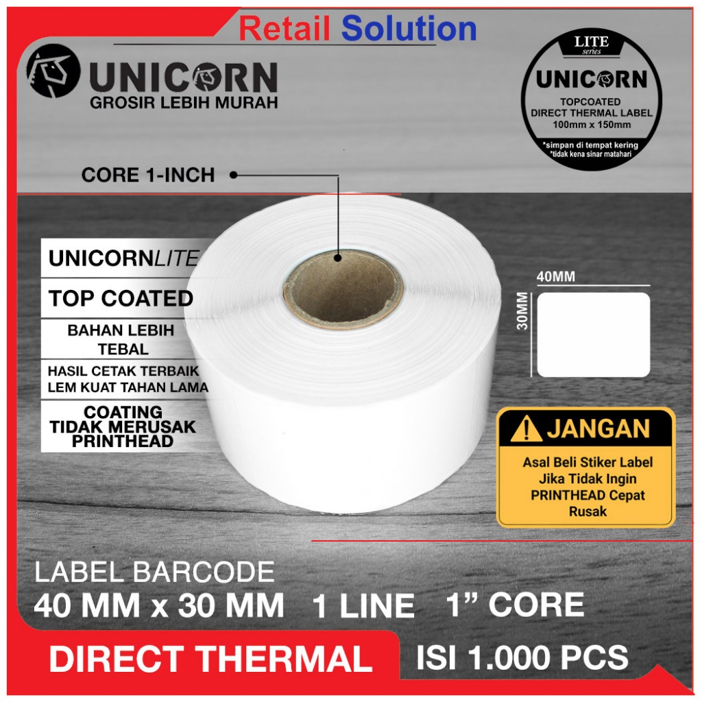 Jual Unicorn Stiker Label Barcode Thermal 40x30 mm / 40 x 30 mm / 4x3CM ...