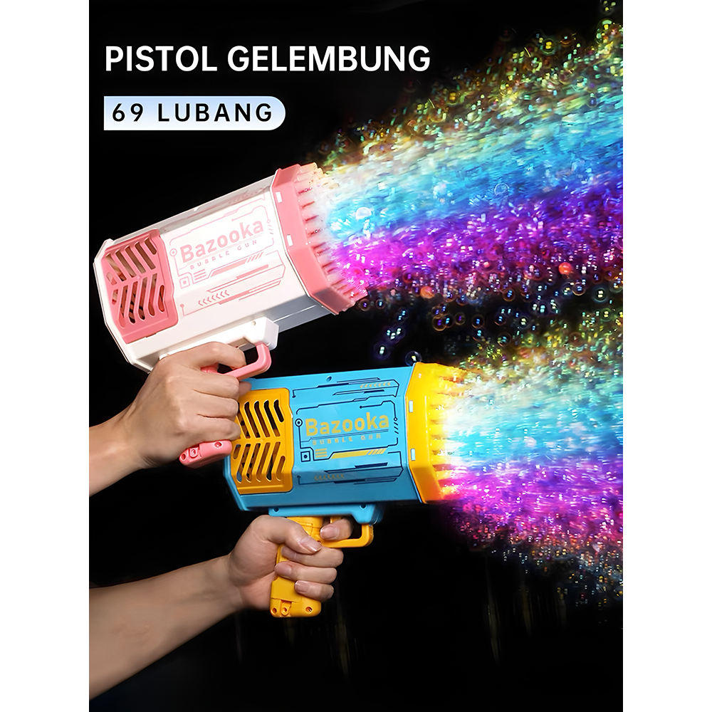 Jual Pistol Gelembung 69 Hole Bubble Gun Otomatis 1200mAh Rechargeable ...