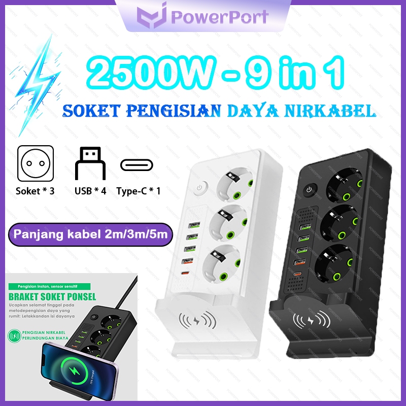 Jual Powerport 2500W Soket daya pengisian daya nirkabel Power Socket Usb Charger 2/3/5Meter ...