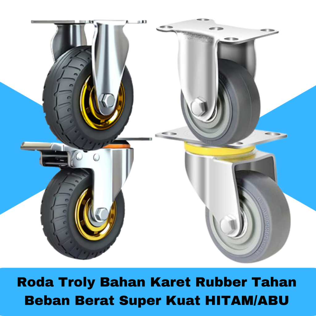Jual Roda Troly Bahan Karet+Besi Rubber Hitam&Abu Tahan Beban Berat ...