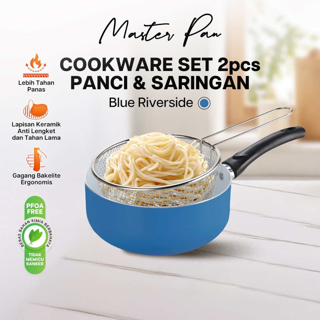 Jual Master Pan Set Panci dengan Saringan 2 pcs Blue Riverside | Shopee ...