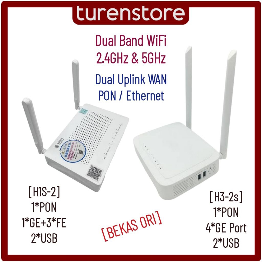 Jual XPON H1S-2 / H2-2 / H3-2s Dual Band WiFi 2.4GHz & 5GHz ONT ONU Dual UPLINK bisa EPON GPON ...