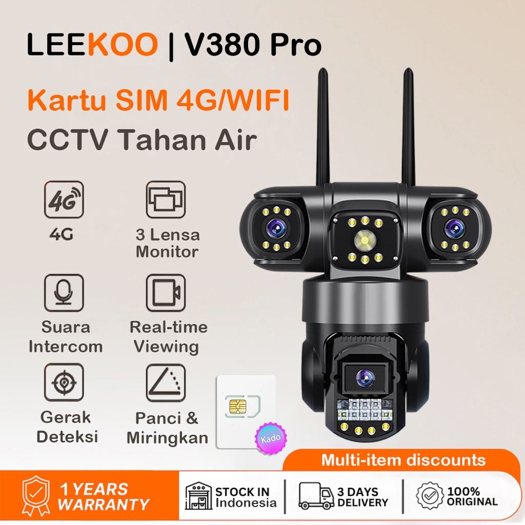 Jual V380 CCTV Kamera Tiga Lensa Yang Sesungguhnya 4K 4G SIM Card/Wifi ...