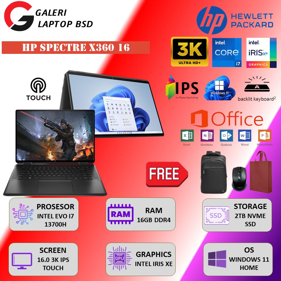 Jual Laptop Editing Hp Spectre X360 16 Intel Evo i7 13700H RAM 16GB 2TB SSD 16.0 3K IPS ...