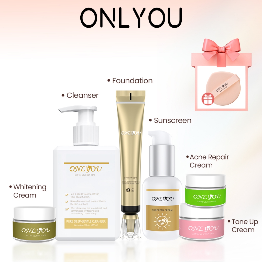 Jual ONLYOU 7PCS PAKET / ONLYOU Foundation pelembab Waterproof + SPF 50 ...