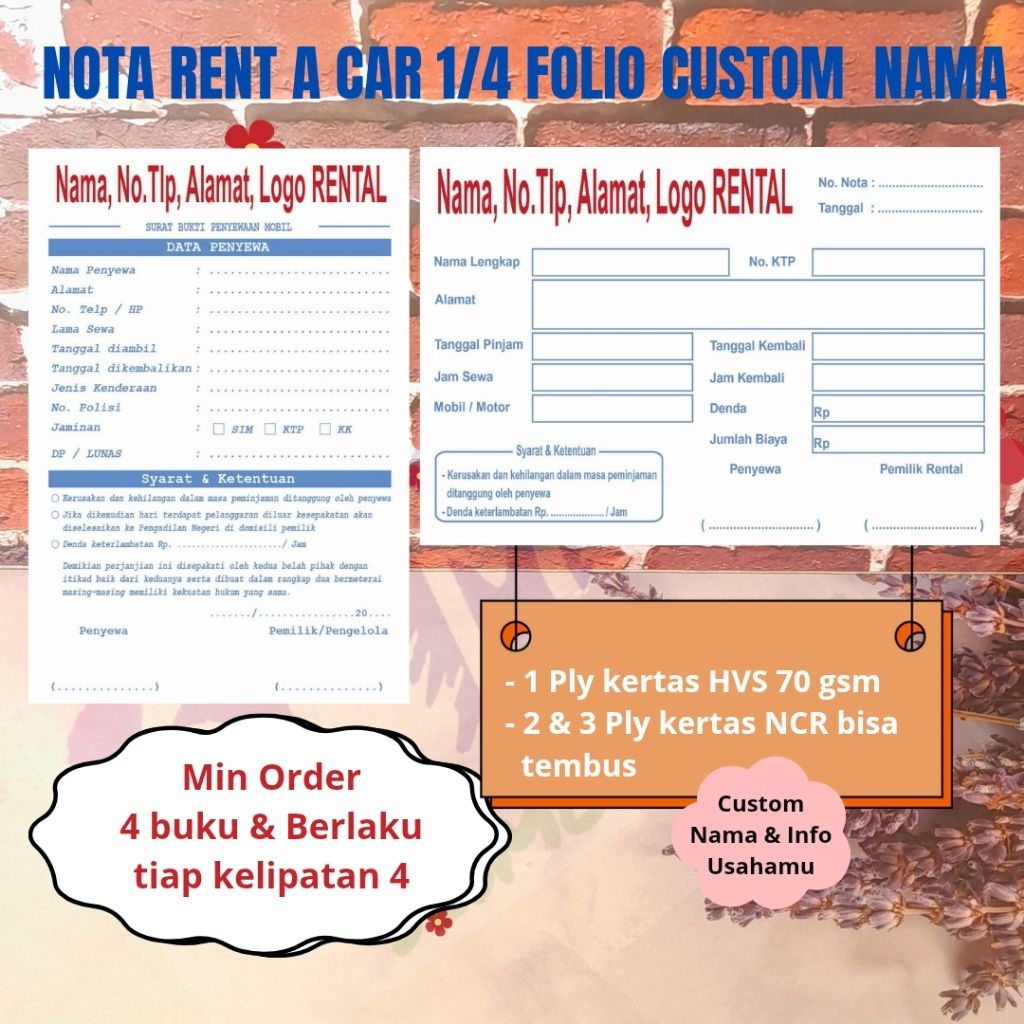 Jual NOTA BON/FAKTUR RENT A CAR CUSTOM NAMA RENTAL | Shopee Indonesia