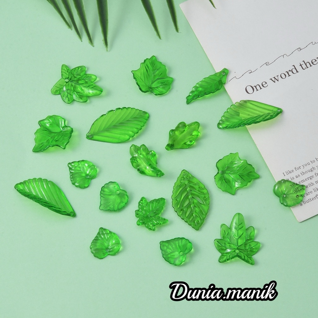 Jual Manik Mote Daun Akrilik Hijau Bening Bahan Kerajinan DIY(15gr ...