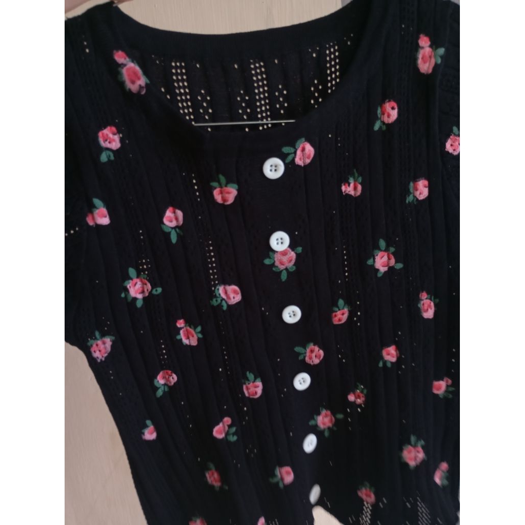 Jual CROP RAJUT KNIT KATBOL TEBAL PREMIUM FLOWER FULL PRINT PRESS BODY ...