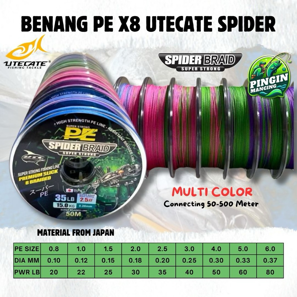 Jual Senar Benang Pancing PE X8 Warna Hijau Hitam Pelangi 50 Meter ...