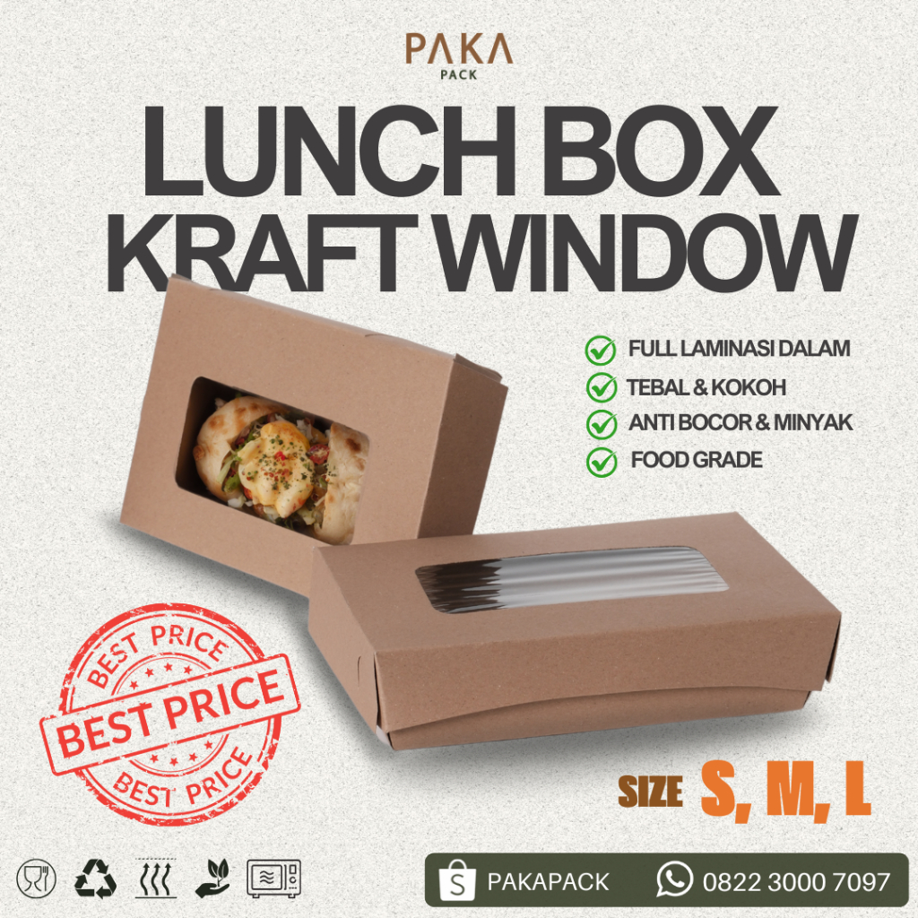 Jual PAPER LUNCH BOX WINDOW LAMINATED/ KOTAK MAKAN KERTAS KRAFT ...