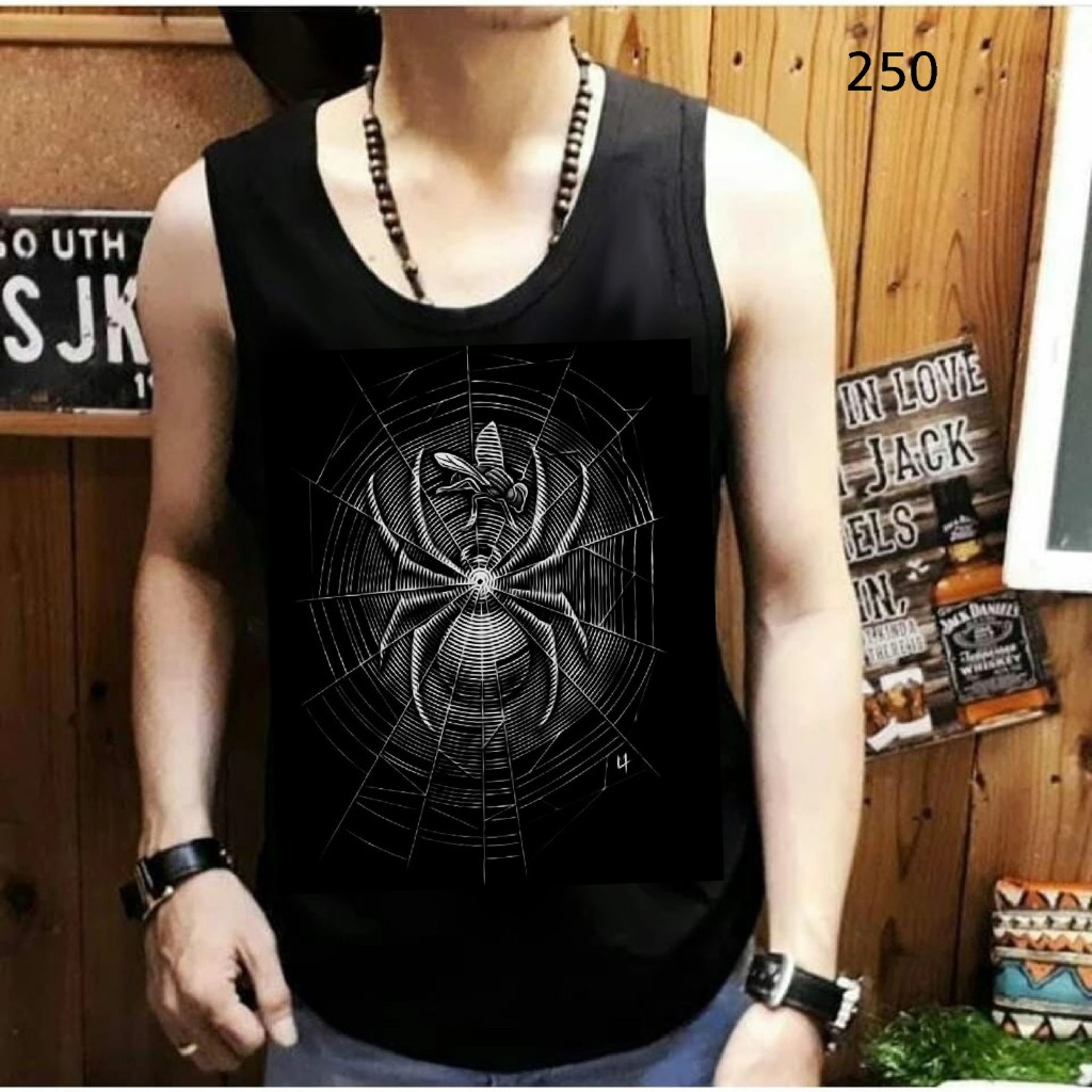 Jual Singlet Pria Hitam Motif Spider Abu | Shopee Indonesia