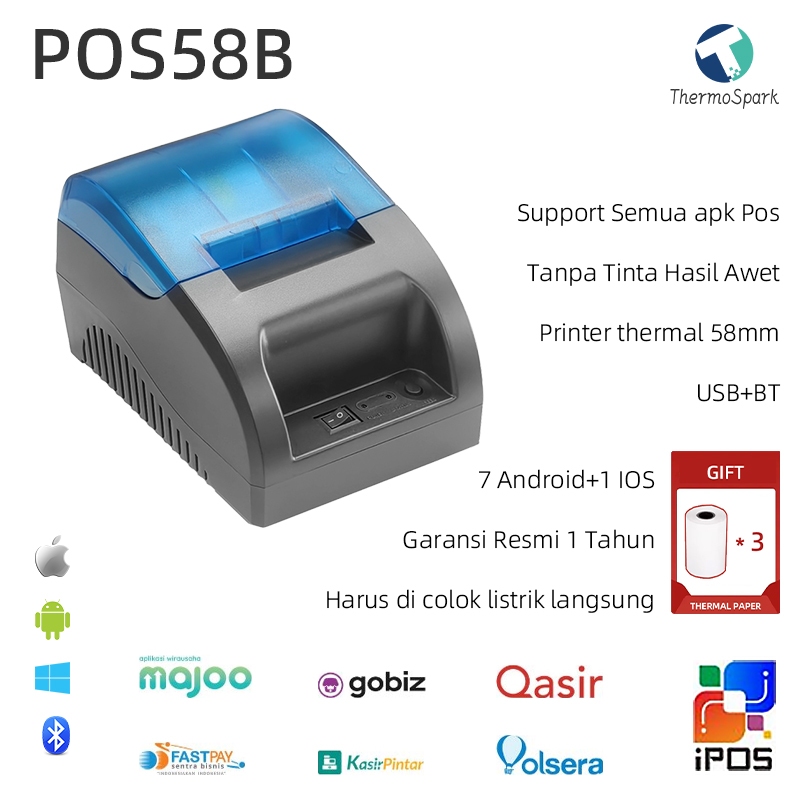 Jual PRINTER KASIR/PPOB THERMAL 58MM (USB+BLUETOOTH) GARANSI SUPPORT CASH DRAWER Printer Thermal ...