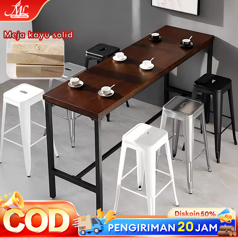Jual Meja Makan Besi dan Kayu Padat Meja Cafe 180CM Meja Tamu Besi ...
