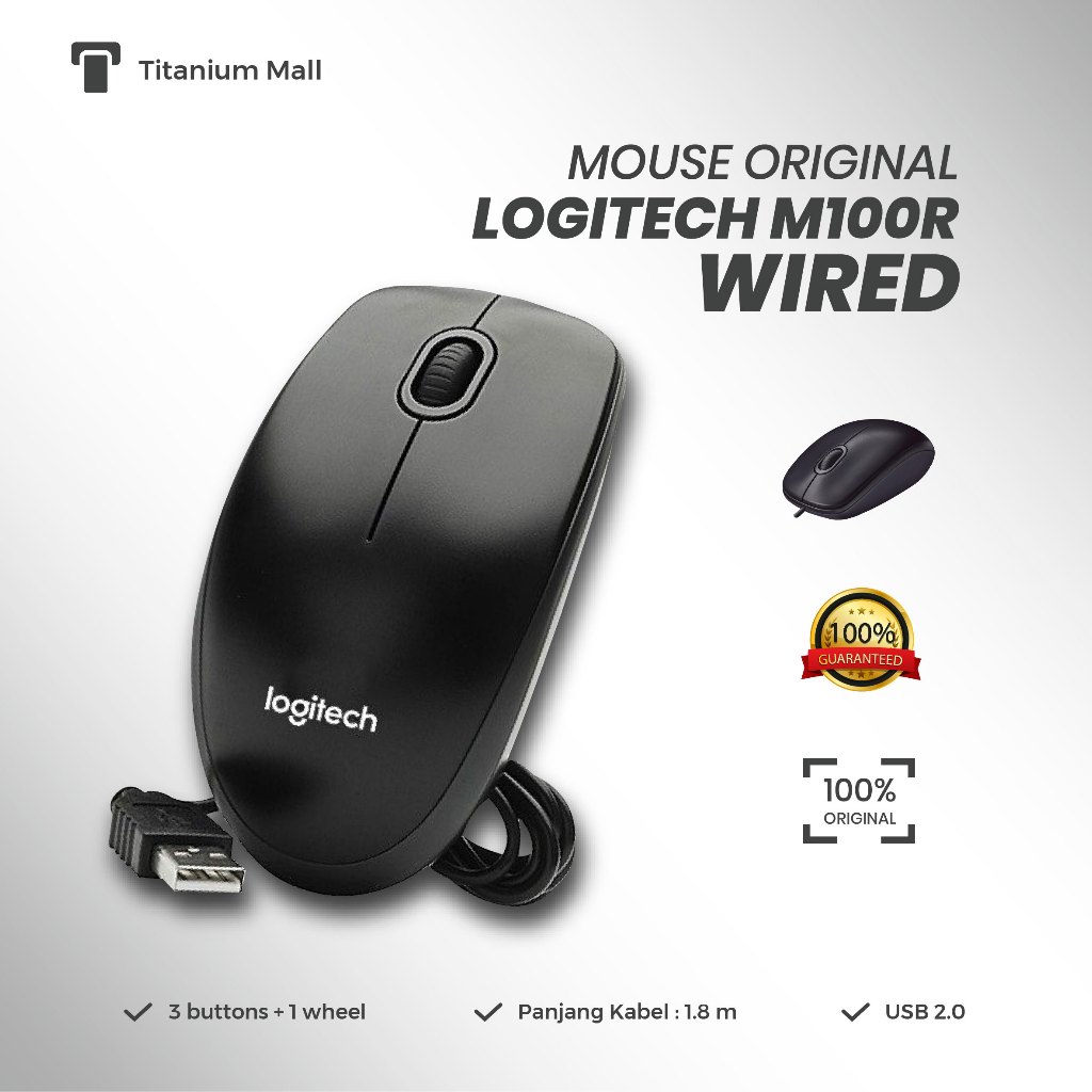 Jual Mouse Logitech M100r / M100 Kabel Optical Usb Black Wired Mouse ...