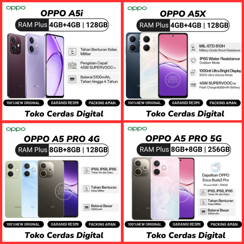 Jual OPPO Series A | A5 Pro 5G | A5X | A5i | A3X | A60 | Reno 13 5G | Reno13F | Reno13 | A5Pro ...