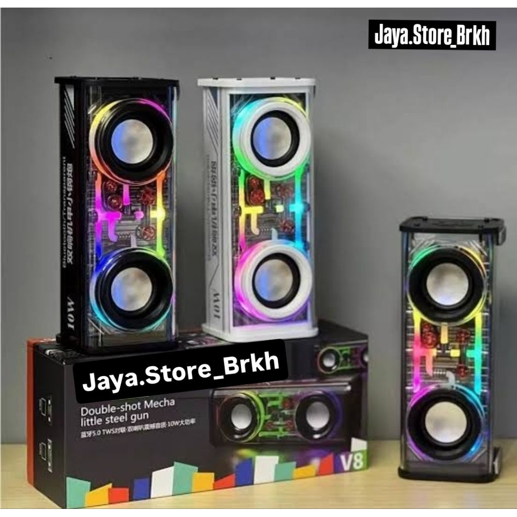 Jual Speaker Bluetooth Cyberpunk V8 TWS Wireless V5.3 Mecha Transparan RGB Rhythm Double ...