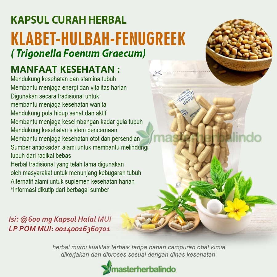 Jual KLABET Hulbah Fenugreek 200 Kapsul - Herbal Dukungan ASI, Stamina ...