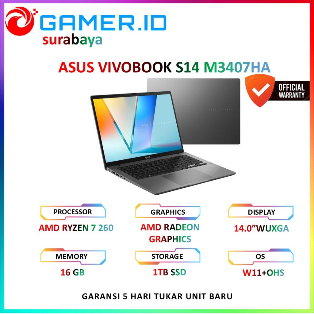 Jual ASUS VIVOBOOK S14 M3407HA RYZEN 7 260 - 16GB 1TB W11+OHS+M365B 14.0WUXGA | Shopee Indonesia
