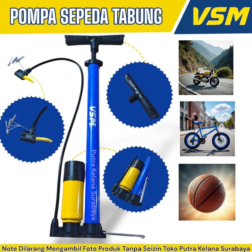 Jual Pompa Sepeda Tabung Kumpo Sepeda Merk VSM Besi Warna Biru | Shopee ...