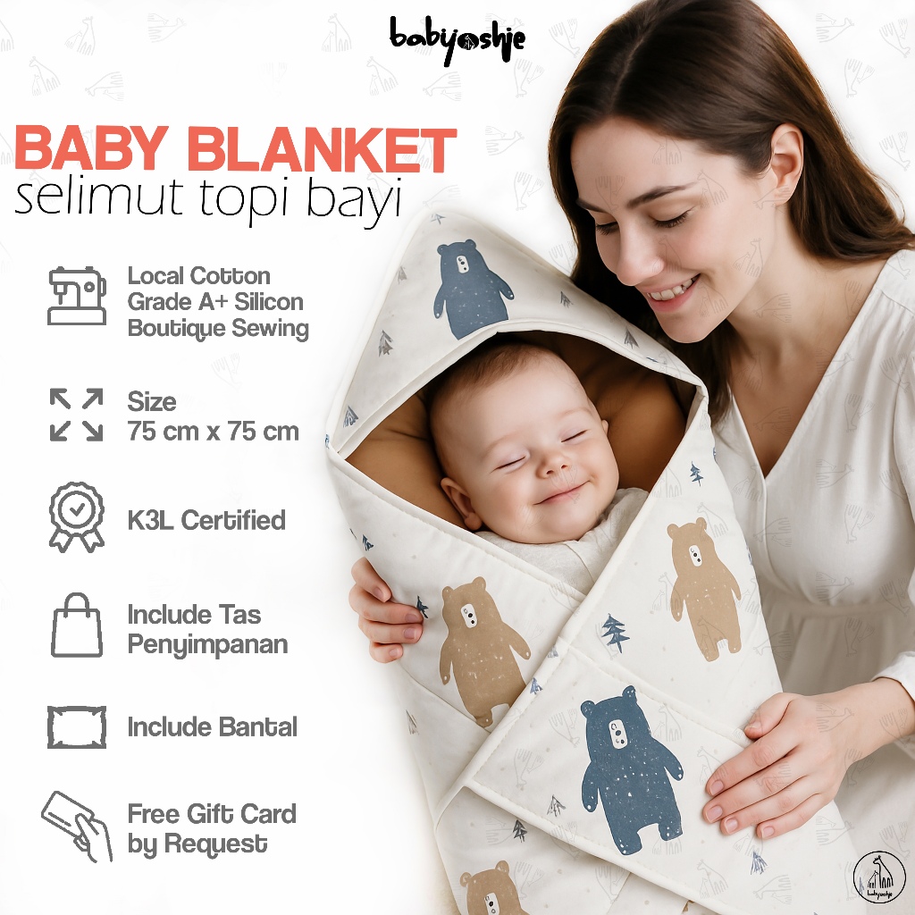 Jual Babyoshie - Selimut Topi Bayi Newborn | 75 x 75 Free Tas Mika ...