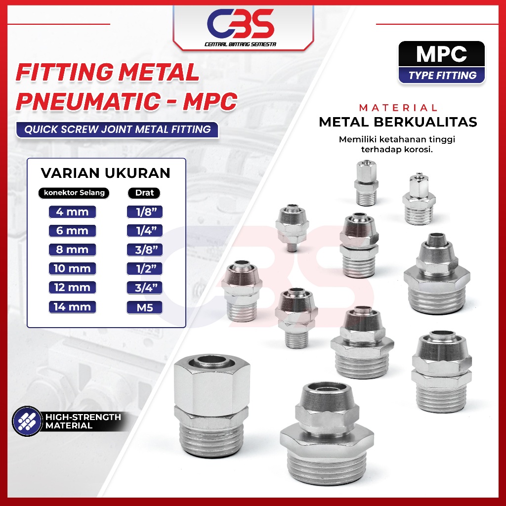 Jual Konektor Lurus Fitting Metal Pneumatic MPC - Sambungan Pipa ...